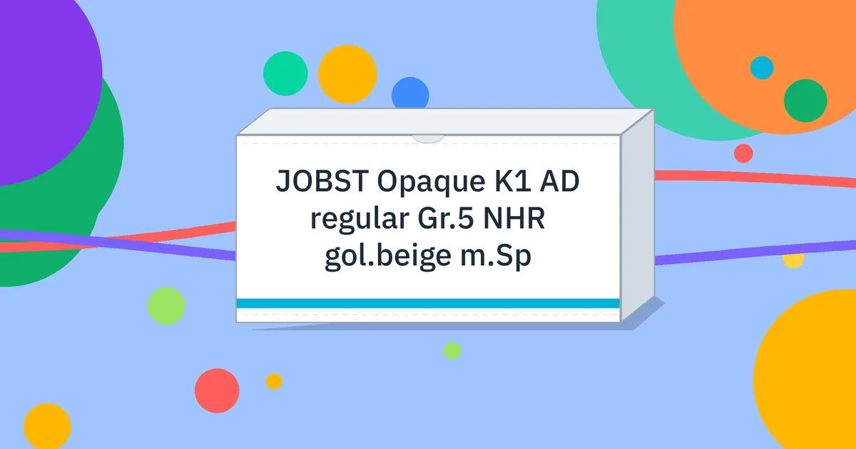 Symbolbild: Packung mit der Aufschrift JOBST Opaque K1 AD regular Gr.5 NHR gol.beige m.Sp (PZN 16262759) – Verfügbarkeit und Bezug in Apotheken in Frankfurt am Main