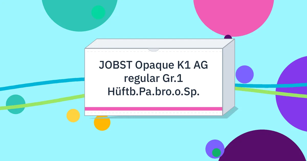 Symbolbild: Packung mit der Aufschrift JOBST Opaque K1 AG regular Gr.1 Hüftb.Pa.bro.o.Sp. (PZN 13100660) – Verfügbarkeit und Bezug in Apotheken in Frankfurt am Main
