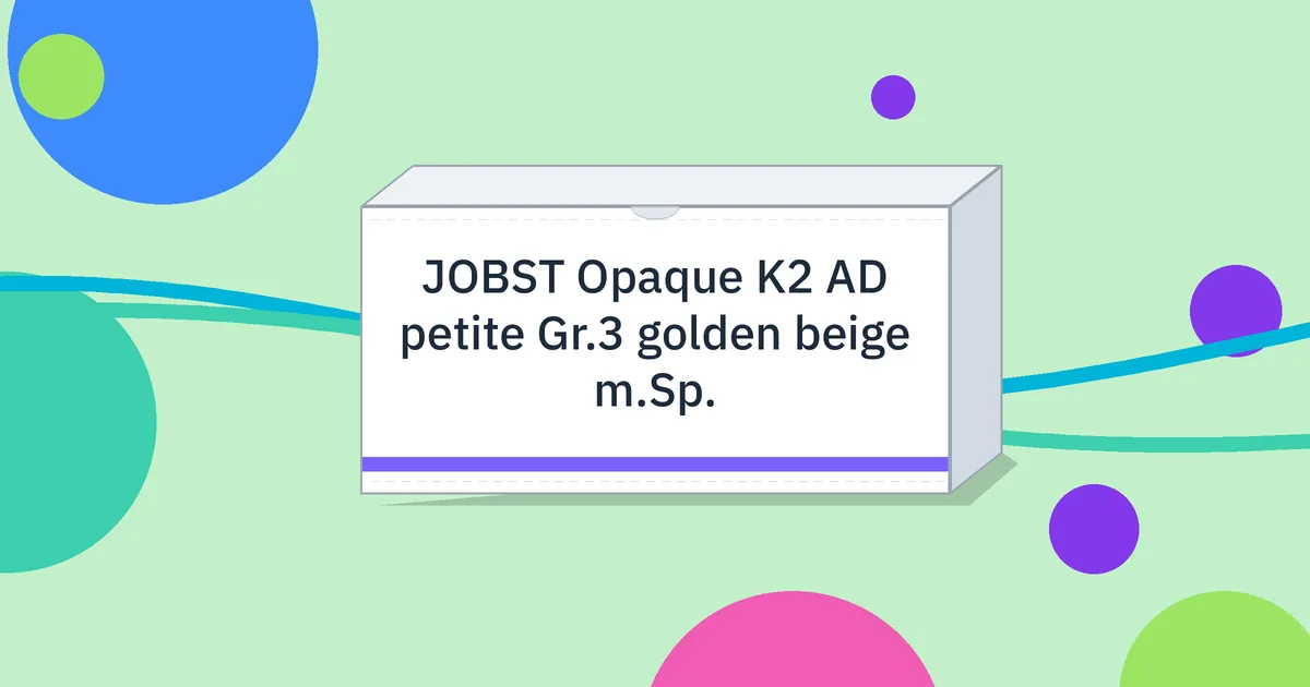 Symbolbild: Packung mit der Aufschrift JOBST Opaque K2 AD petite Gr.3 golden beige m.Sp. (PZN 16278565) – Verfügbarkeit und Bezug in Apotheken in Frankfurt am Main
