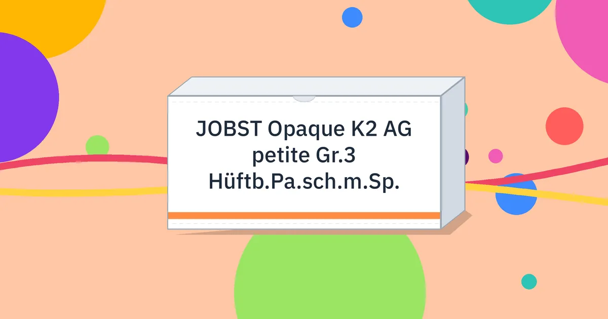 Symbolbild: Packung mit der Aufschrift JOBST Opaque K2 AG petite Gr.3 Hüftb.Pa.sch.m.Sp. (PZN 13114478) – Verfügbarkeit und Bezug in Apotheken in Frankfurt am Main