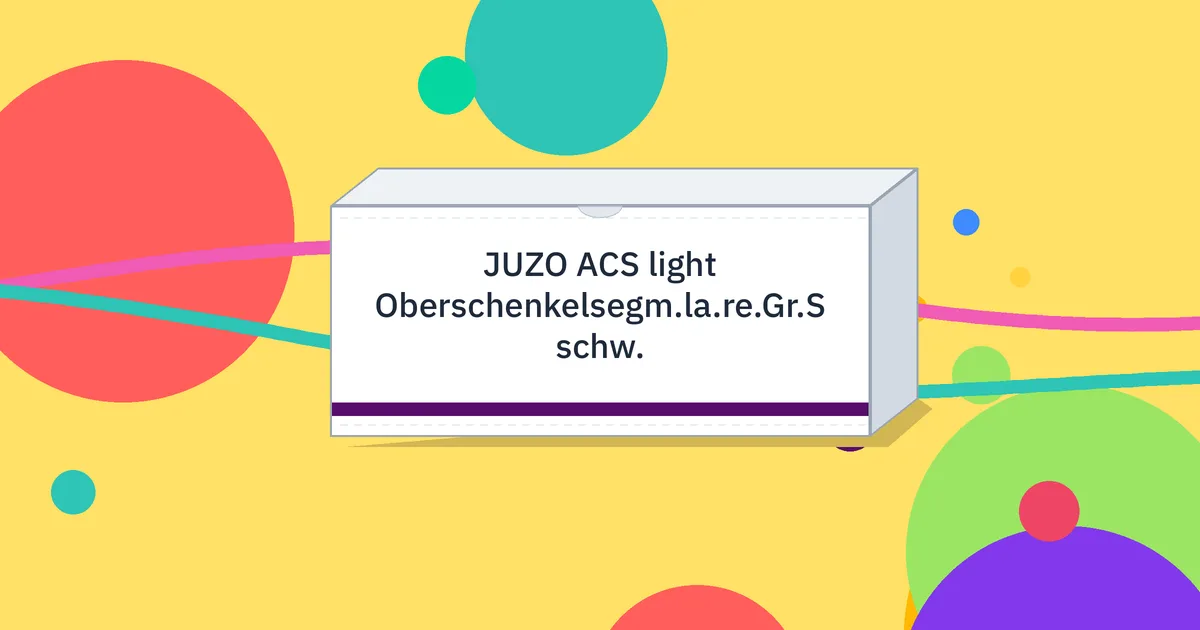 Symbolbild: Packung mit der Aufschrift JUZO ACS light Oberschenkelsegm.la.re.Gr.S schw. (PZN 13576003) – Verfügbarkeit und Bezug in Apotheken in Frankfurt am Main
