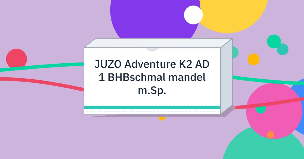 Symbolbild: Packung mit der Aufschrift JUZO Adventure K2 AD 1 BHBschmal mandel m.Sp. (PZN 15497070) – Verfügbarkeit und Bezug in Apotheken in Frankfurt am Main