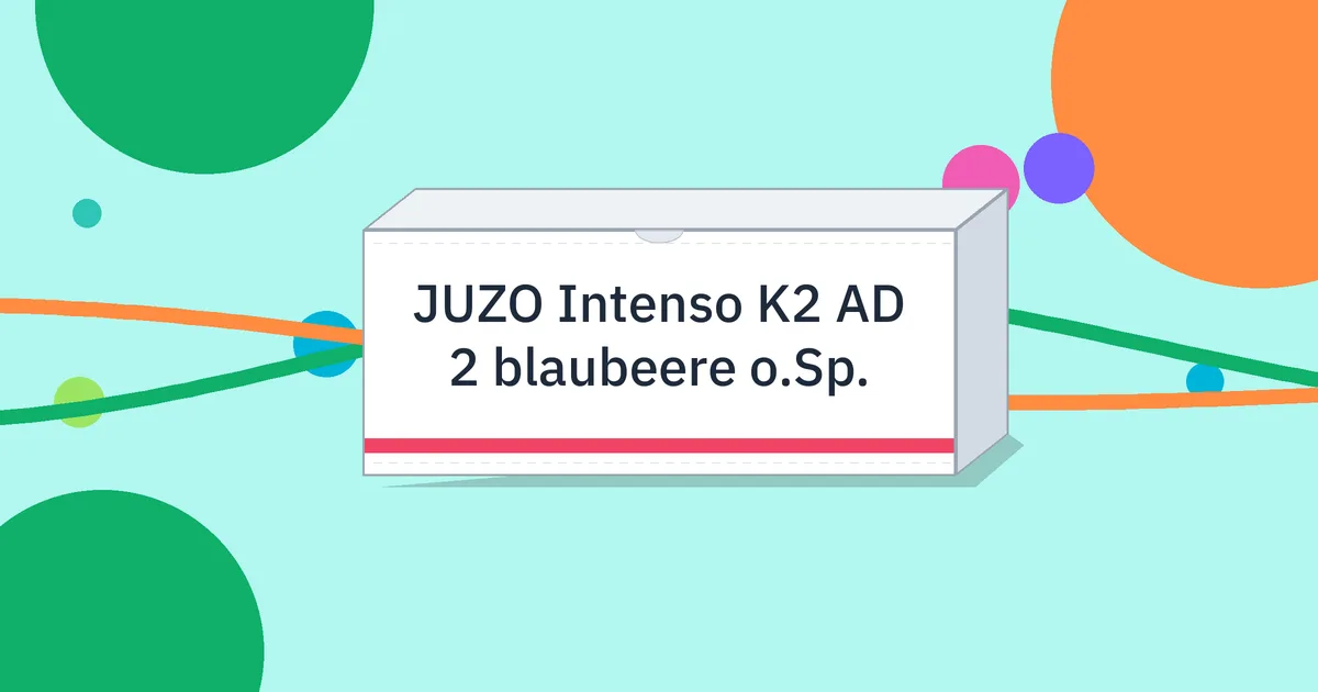 Symbolbild: Packung mit der Aufschrift JUZO Intenso K2 AD 2 blaubeere o.Sp. (PZN 18616925) – Verfügbarkeit und Bezug in Apotheken in Frankfurt am Main