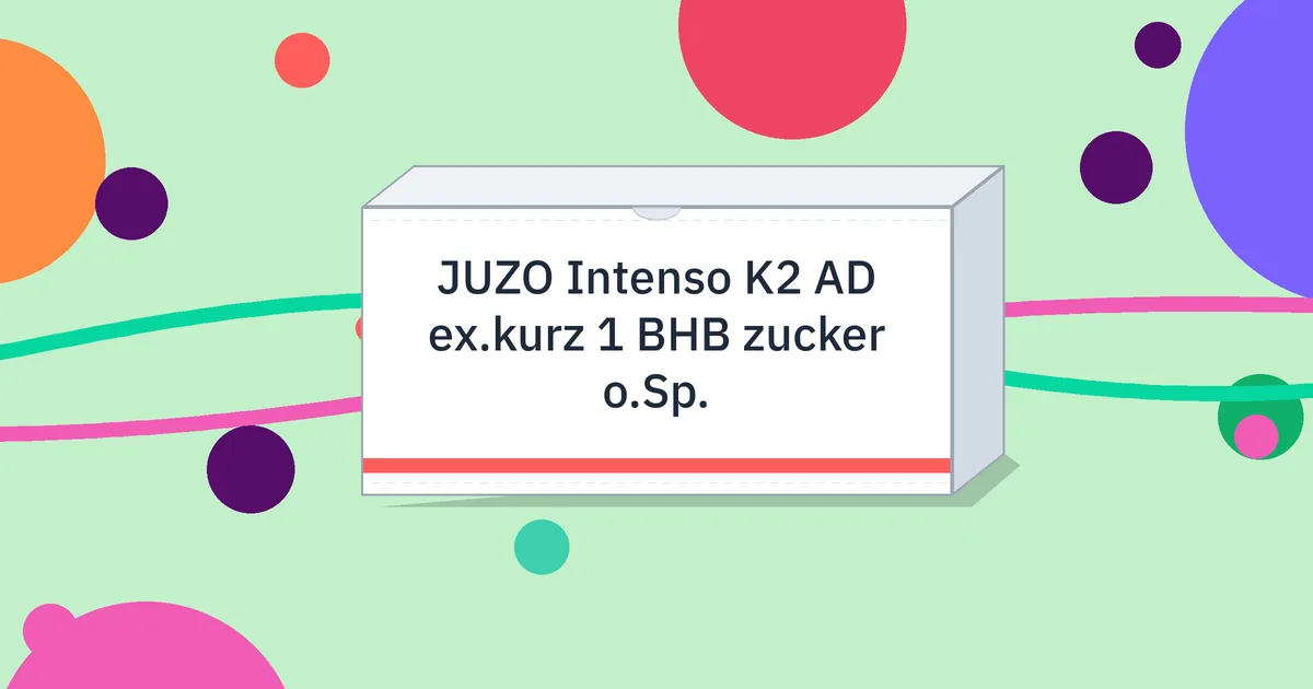 Symbolbild: Packung mit der Aufschrift JUZO Intenso K2 AD ex.kurz 1 BHB zucker o.Sp. (PZN 18625350) – Verfügbarkeit und Bezug in Apotheken in Frankfurt am Main