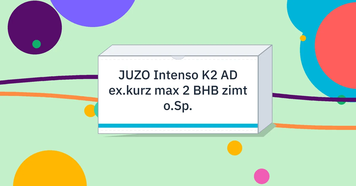 Symbolbild: Packung mit der Aufschrift JUZO Intenso K2 AD ex.kurz max 2 BHB zimt o.Sp. (PZN 18624362) – Verfügbarkeit und Bezug in Apotheken in Frankfurt am Main