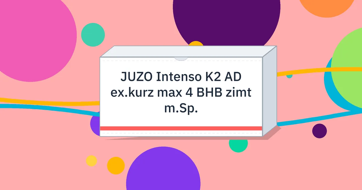 Symbolbild: Packung mit der Aufschrift JUZO Intenso K2 AD ex.kurz max 4 BHB zimt m.Sp. (PZN 18613855) – Verfügbarkeit und Bezug in Apotheken in Frankfurt am Main