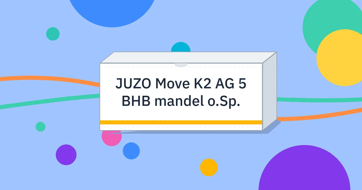 Symbolbild: Packung mit der Aufschrift JUZO Move K2 AG 5 BHB mandel o.Sp. (PZN 16639572) – Verfügbarkeit und Bezug in Apotheken in Frankfurt am Main