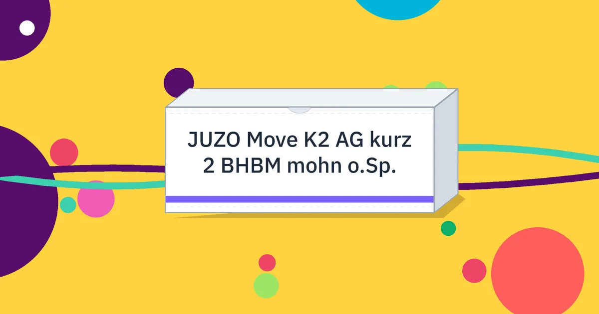 Symbolbild: Packung mit der Aufschrift JUZO Move K2 AG kurz 2 BHBM mohn o.Sp. (PZN 18562158) – Verfügbarkeit und Bezug in Apotheken in Frankfurt am Main