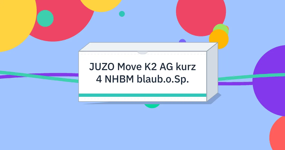 Symbolbild: Packung mit der Aufschrift JUZO Move K2 AG kurz 4 NHBM blaub.o.Sp. (PZN 18560805) – Verfügbarkeit und Bezug in Apotheken in Frankfurt am Main