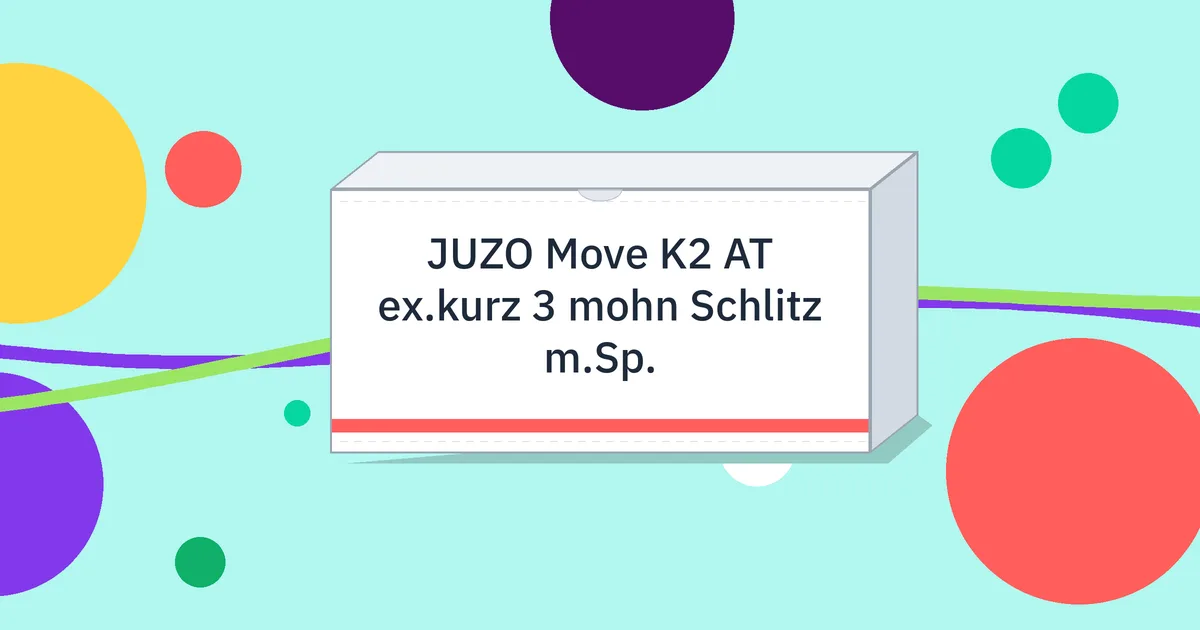 Symbolbild: Packung mit der Aufschrift JUZO Move K2 AT ex.kurz 3 mohn Schlitz m.Sp. (PZN 20672026) – Verfügbarkeit und Bezug in Apotheken in Frankfurt am Main