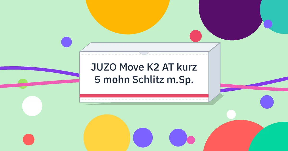 Symbolbild: Packung mit der Aufschrift JUZO Move K2 AT kurz 5 mohn Schlitz m.Sp. (PZN 20675119) – Verfügbarkeit und Bezug in Apotheken in Frankfurt am Main
