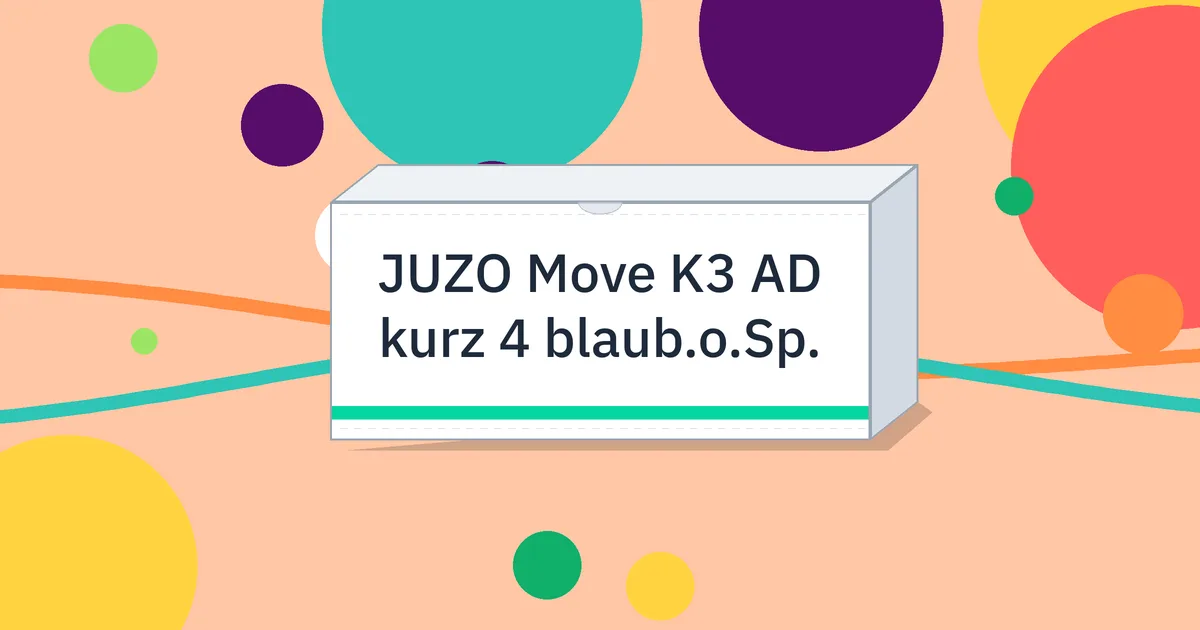Symbolbild: Packung mit der Aufschrift JUZO Move K3 AD kurz 4 blaub.o.Sp. (PZN 18572470) – Verfügbarkeit und Bezug in Apotheken in Frankfurt am Main