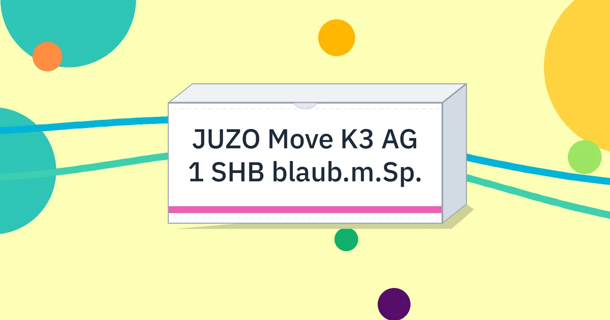 Symbolbild: Packung mit der Aufschrift JUZO Move K3 AG 1 SHB blaub.m.Sp. (PZN 18587170) – Verfügbarkeit und Bezug in Apotheken in Frankfurt am Main