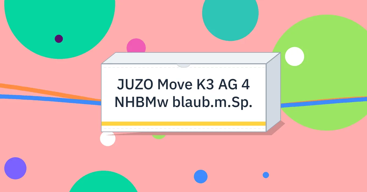 Symbolbild: Packung mit der Aufschrift JUZO Move K3 AG 4 NHBMw blaub.m.Sp. (PZN 18586779) – Verfügbarkeit und Bezug in Apotheken in Frankfurt am Main