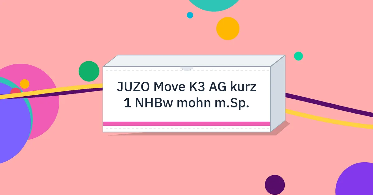 Symbolbild: Packung mit der Aufschrift JUZO Move K3 AG kurz 1 NHBw mohn m.Sp. (PZN 18590344) – Verfügbarkeit und Bezug in Apotheken in Frankfurt am Main