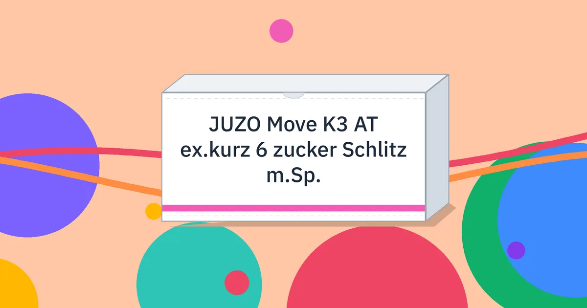 Symbolbild: Packung mit der Aufschrift JUZO Move K3 AT ex.kurz 6 zucker Schlitz m.Sp. (PZN 20680882) – Verfügbarkeit und Bezug in Apotheken in Frankfurt am Main