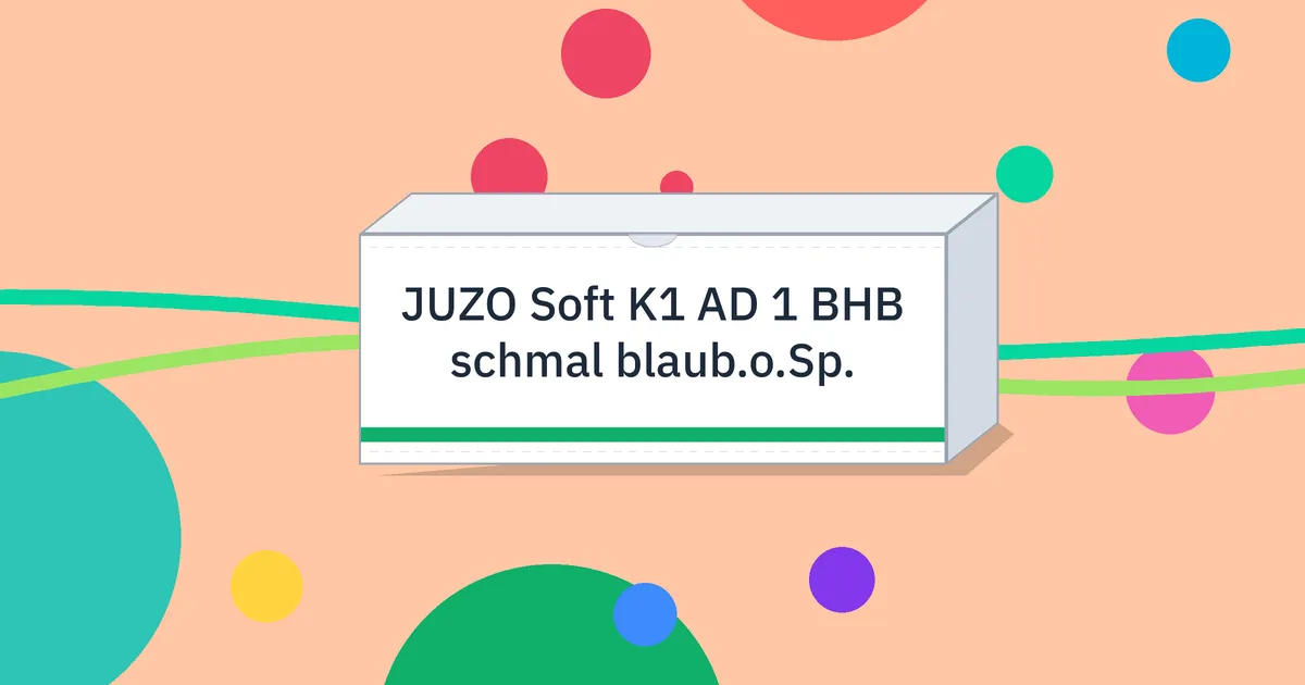 Symbolbild: Packung mit der Aufschrift JUZO Soft K1 AD 1 BHB schmal blaub.o.Sp. (PZN 15463119) – Verfügbarkeit und Bezug in Apotheken in Frankfurt am Main