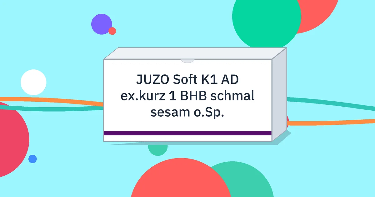 Symbolbild: Packung mit der Aufschrift JUZO Soft K1 AD ex.kurz 1 BHB schmal sesam o.Sp. (PZN 15464314) – Verfügbarkeit und Bezug in Apotheken in Frankfurt am Main