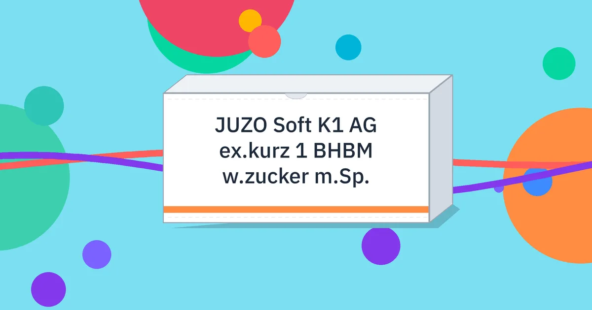 Symbolbild: Packung mit der Aufschrift JUZO Soft K1 AG ex.kurz 1 BHBM w.zucker m.Sp. (PZN 14863934) – Verfügbarkeit und Bezug in Apotheken in Frankfurt am Main