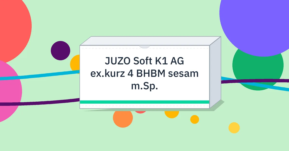 Symbolbild: Packung mit der Aufschrift JUZO Soft K1 AG ex.kurz 4 BHBM sesam m.Sp. (PZN 14856294) – Verfügbarkeit und Bezug in Apotheken in Frankfurt am Main
