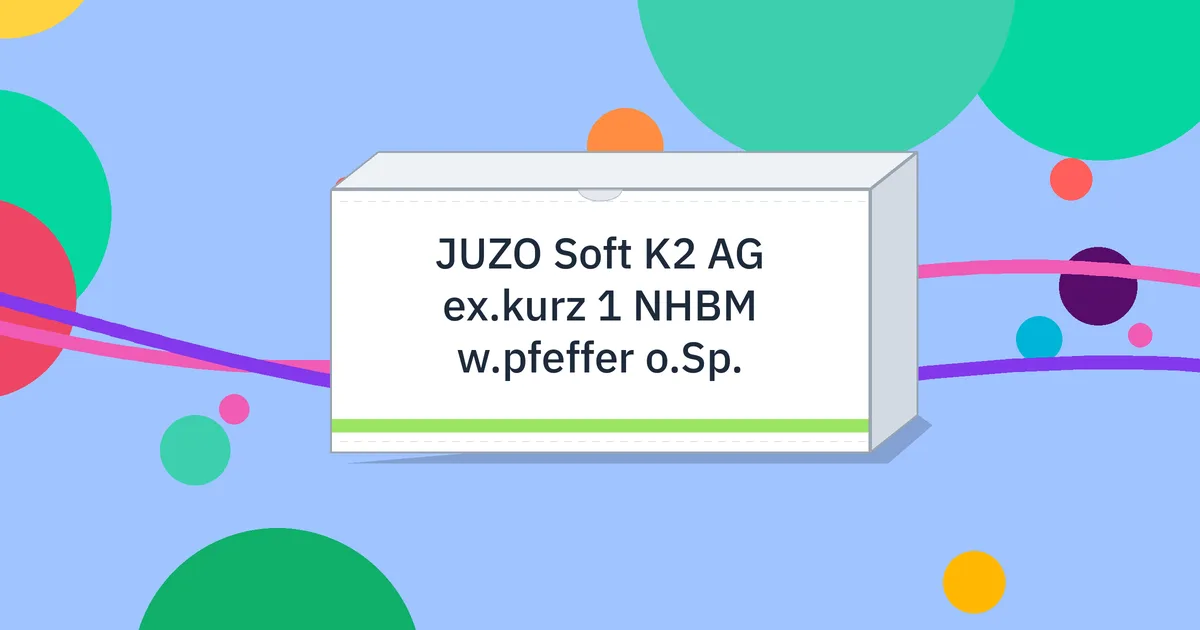 Symbolbild: Packung mit der Aufschrift JUZO Soft K2 AG ex.kurz 1 NHBM w.pfeffer o.Sp. (PZN 15021396) – Verfügbarkeit und Bezug in Apotheken in Frankfurt am Main