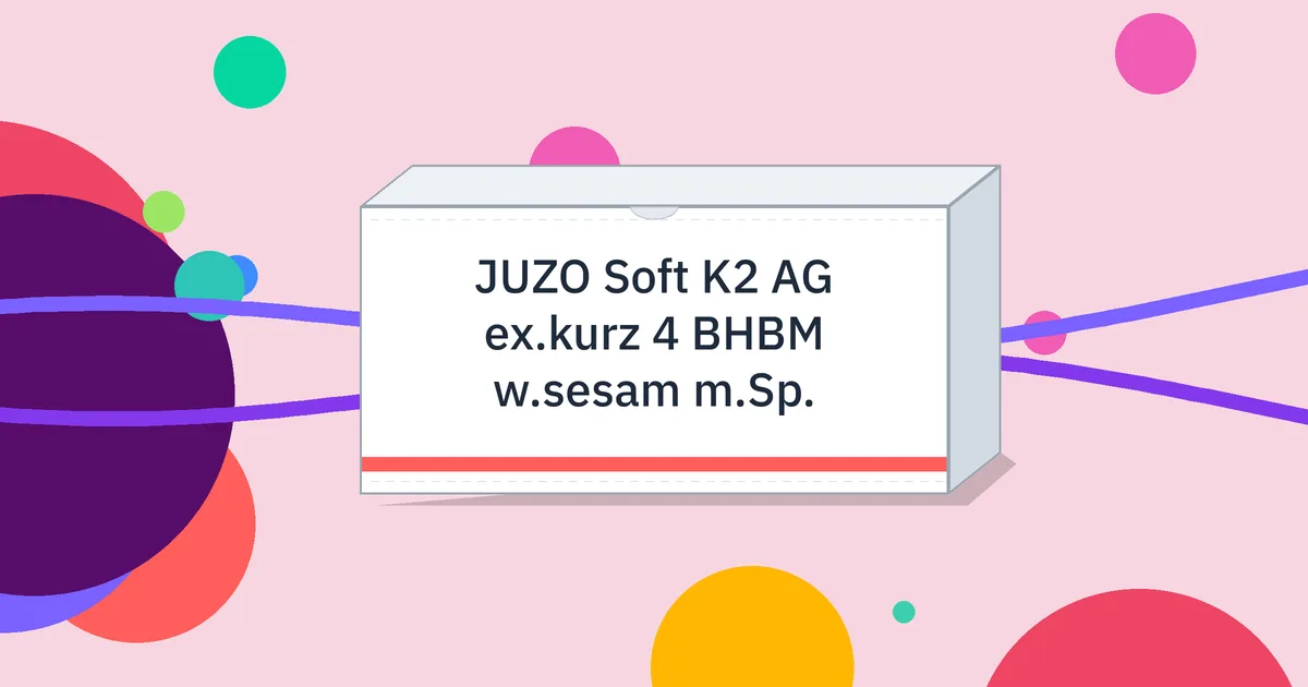 Symbolbild: Packung mit der Aufschrift JUZO Soft K2 AG ex.kurz 4 BHBM w.sesam m.Sp. (PZN 14868127) – Verfügbarkeit und Bezug in Apotheken in Frankfurt am Main