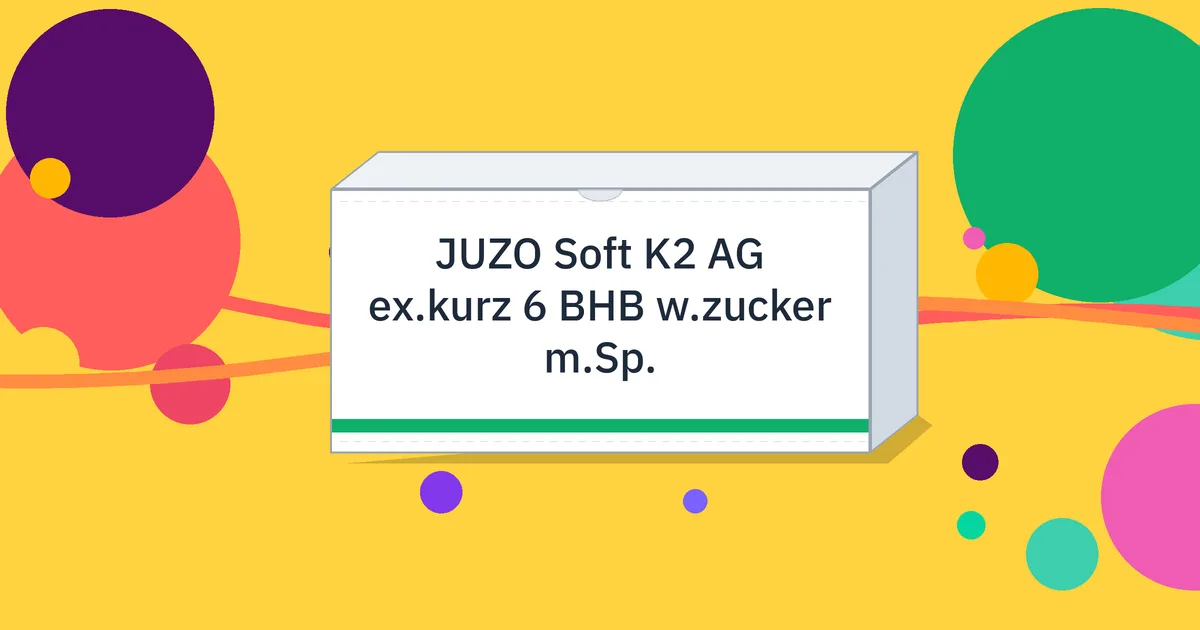 Symbolbild: Packung mit der Aufschrift JUZO Soft K2 AG ex.kurz 6 BHB w.zucker m.Sp. (PZN 14843156) – Verfügbarkeit und Bezug in Apotheken in Frankfurt am Main