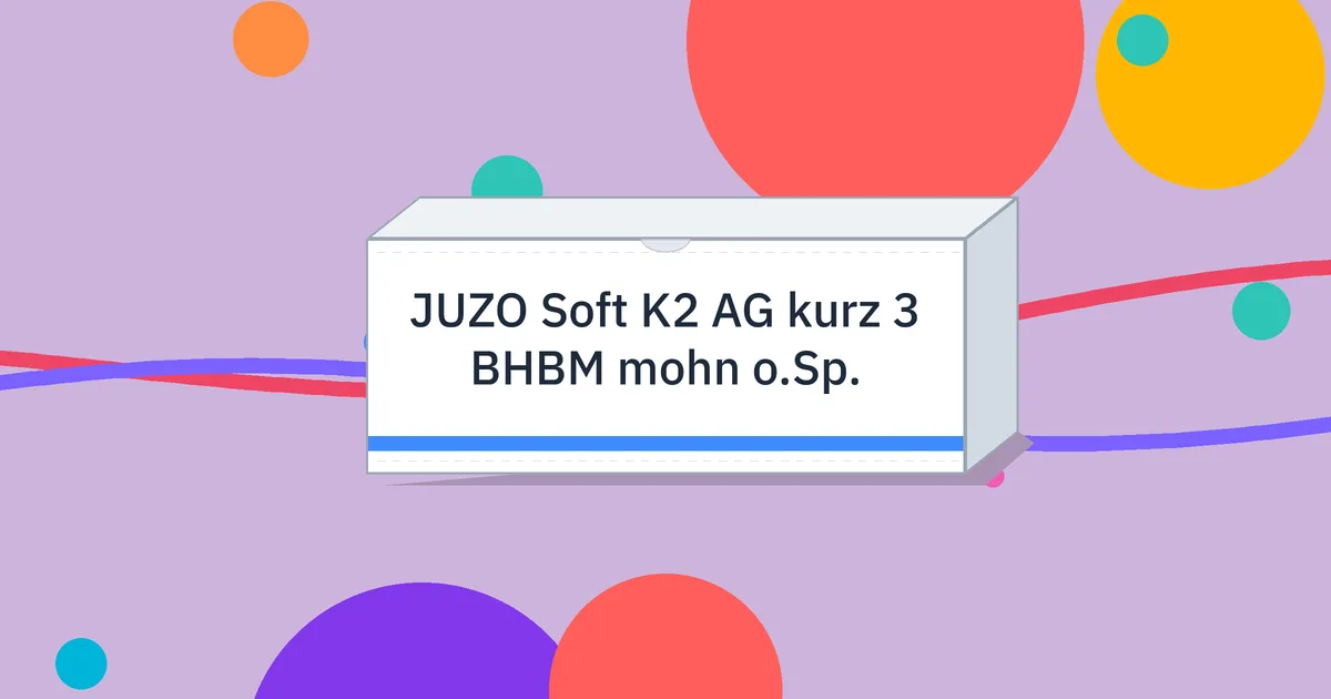Symbolbild: Packung mit der Aufschrift JUZO Soft K2 AG kurz 3 BHBM mohn o.Sp. (PZN 14861846) – Verfügbarkeit und Bezug in Apotheken in Frankfurt am Main
