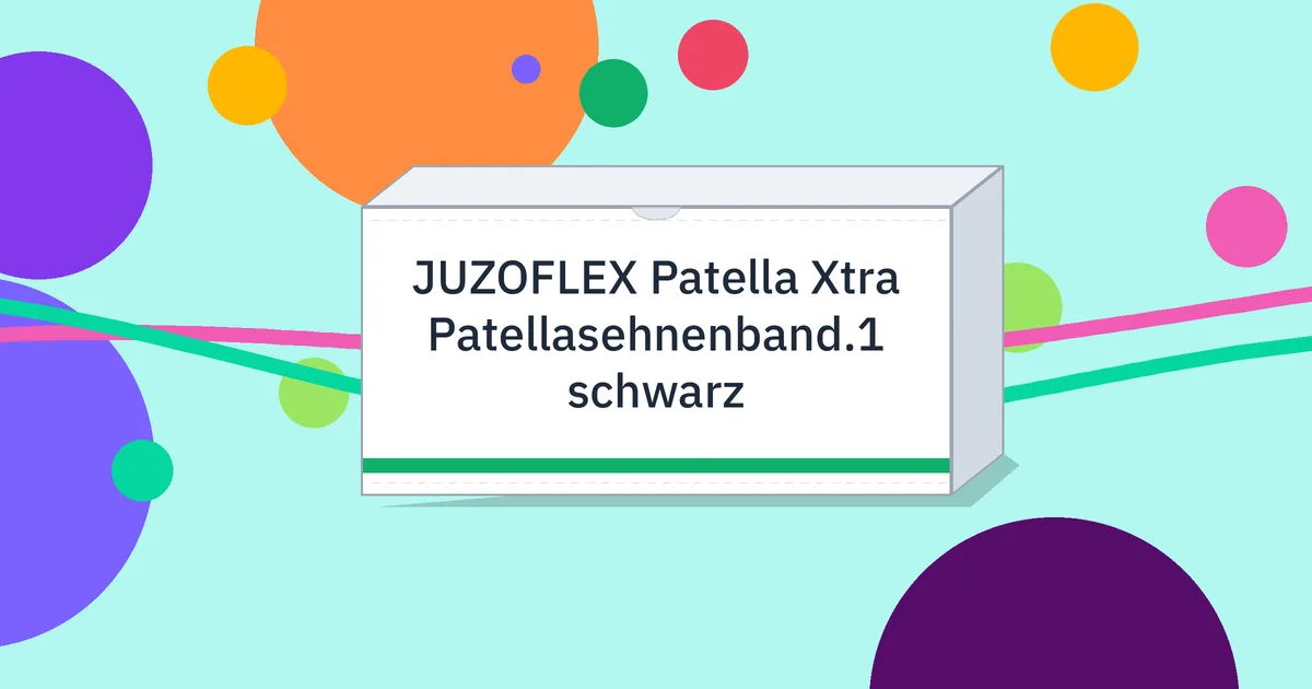Symbolbild: Packung mit der Aufschrift JUZOFLEX Patella Xtra Patellasehnenband.1 schwarz (PZN 16598761) – Verfügbarkeit und Bezug in Apotheken in Frankfurt am Main