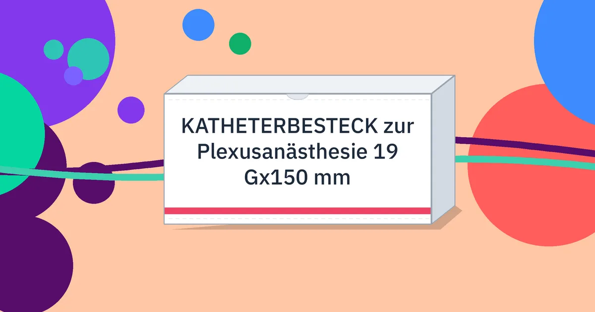 Symbolbild: Packung mit der Aufschrift KATHETERBESTECK zur Plexusanästhesie 19 Gx150 mm (PZN 10558128) – Verfügbarkeit und Bezug in Apotheken in Frankfurt am Main