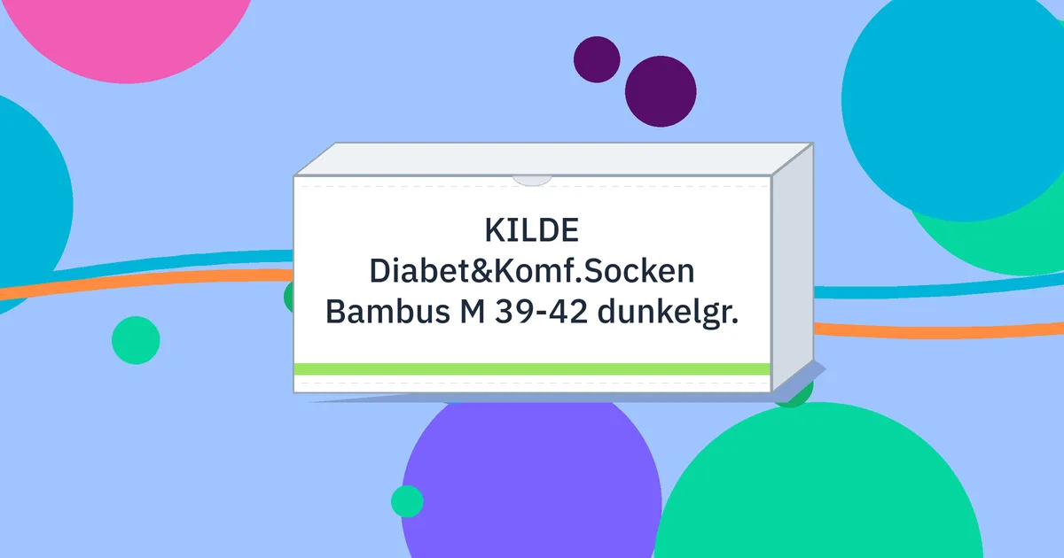 Symbolbild: Packung mit der Aufschrift KILDE Diabet&Komf.Socken Bambus M 39-42 dunkelgr. (PZN 20798276) – Verfügbarkeit und Bezug in Apotheken in Frankfurt am Main
