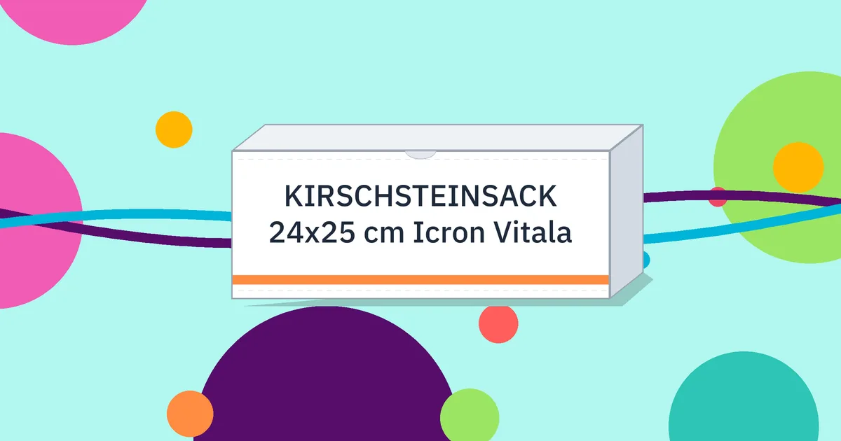 Symbolbild: Packung mit der Aufschrift KIRSCHSTEINSACK 24x25 cm Icron Vitala (PZN 01582599) – Verfügbarkeit und Bezug in Apotheken in Frankfurt am Main