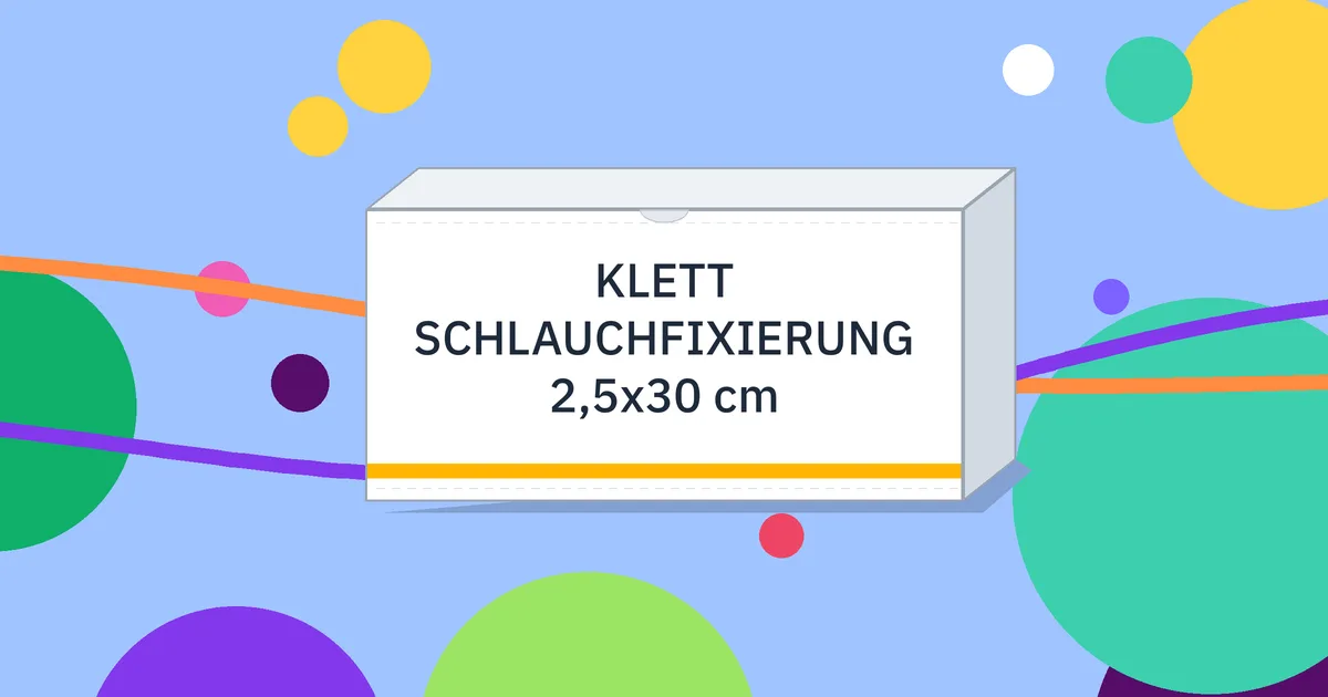 Symbolbild: Packung mit der Aufschrift KLETT SCHLAUCHFIXIERUNG 2,5x30 cm (PZN 04702785) – Verfügbarkeit und Bezug in Apotheken in Frankfurt am Main