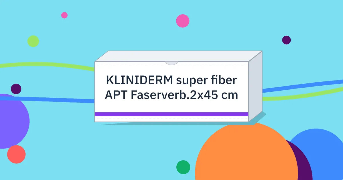Symbolbild: Packung mit der Aufschrift KLINIDERM super fiber APT Faserverb.2x45 cm (PZN 20929991) – Verfügbarkeit und Bezug in Apotheken in Frankfurt am Main