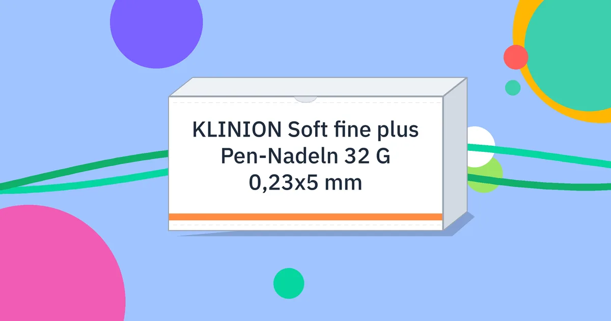 Symbolbild: Packung mit der Aufschrift KLINION Soft fine plus Pen-Nadeln 32 G 0,23x5 mm (PZN 09076312) – Verfügbarkeit und Bezug in Apotheken in Frankfurt am Main