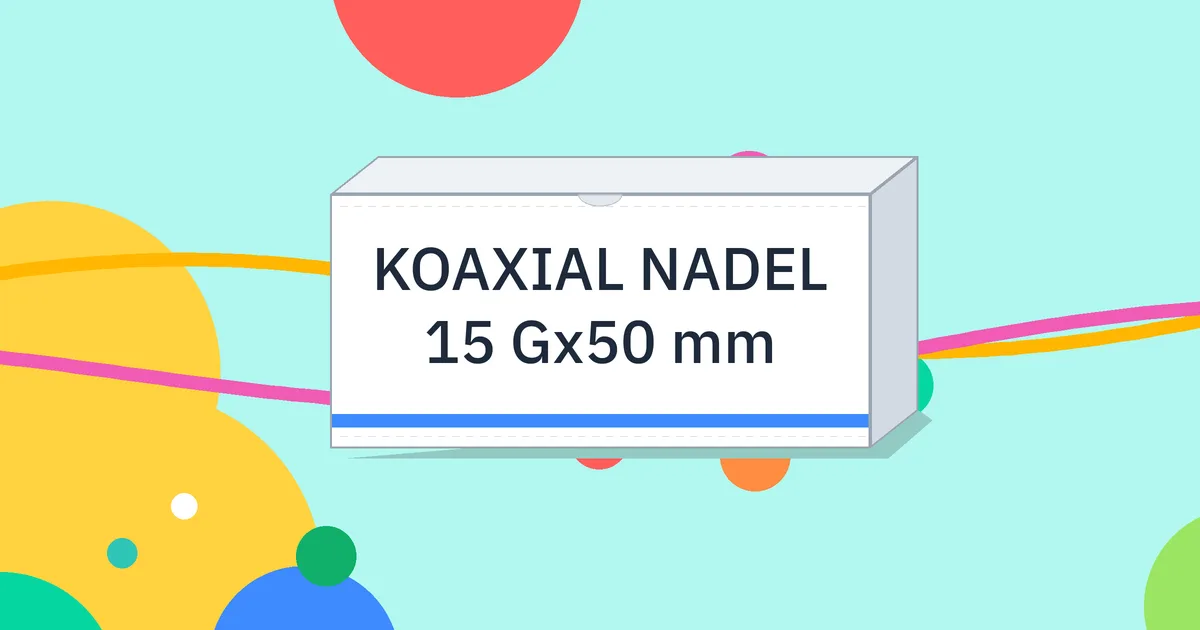 Symbolbild: Packung mit der Aufschrift KOAXIAL NADEL 15 Gx50 mm (PZN 19529447) – Verfügbarkeit und Bezug in Apotheken in Frankfurt am Main
