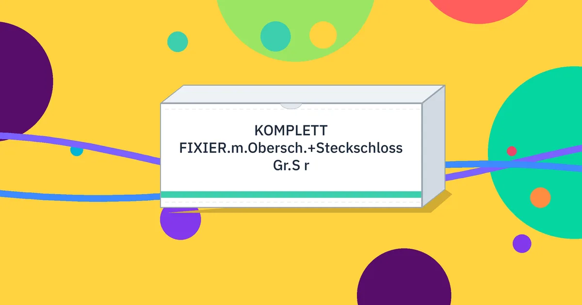 Symbolbild: Packung mit der Aufschrift KOMPLETT FIXIER.m.Obersch.+Steckschloss Gr.S r (PZN 11574129) – Verfügbarkeit und Bezug in Apotheken in Frankfurt am Main