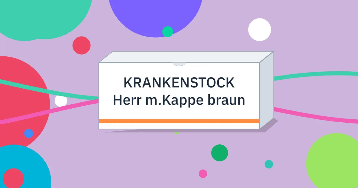 Symbolbild: Packung mit der Aufschrift KRANKENSTOCK Herr m.Kappe braun (PZN 00069262) – Verfügbarkeit und Bezug in Apotheken in Frankfurt am Main