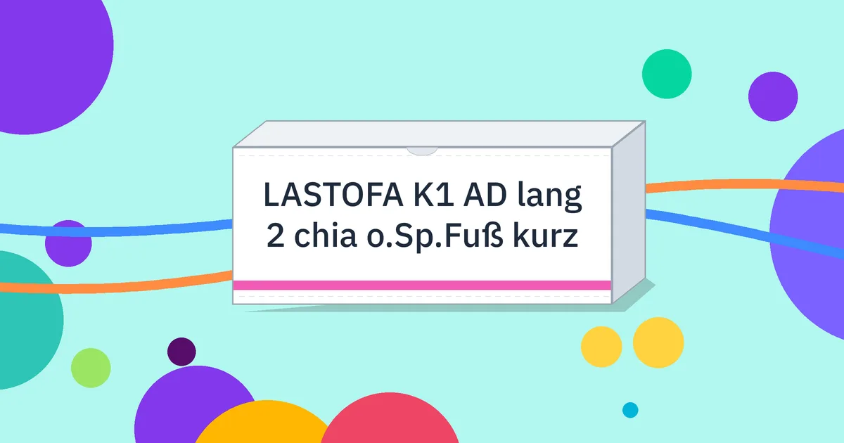 Symbolbild: Packung mit der Aufschrift LASTOFA K1 AD lang 2 chia o.Sp.Fuß kurz (PZN 13786551) – Verfügbarkeit und Bezug in Apotheken in Frankfurt am Main