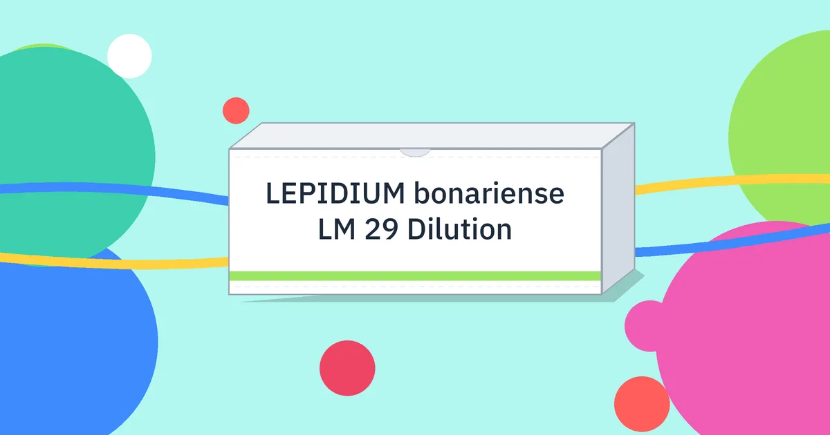 Symbolbild: Packung mit der Aufschrift LEPIDIUM bonariense LM 29 Dilution (PZN 13526554) – Verfügbarkeit und Bezug in Apotheken in Frankfurt am Main
