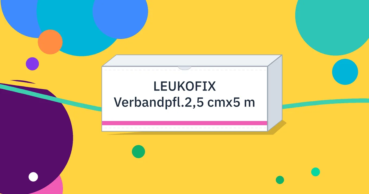 Symbolbild: Packung mit der Aufschrift LEUKOFIX Verbandpfl.2,5 cmx5 m (PZN 01698592) – Verfügbarkeit und Bezug in Apotheken in Frankfurt am Main