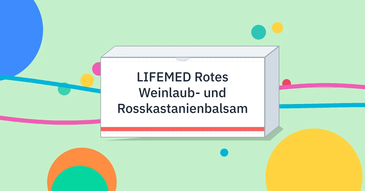 Symbolbild: Packung mit der Aufschrift LIFEMED Rotes Weinlaub- und Rosskastanienbalsam (PZN 19382441) – Verfügbarkeit und Bezug in Apotheken in Frankfurt am Main