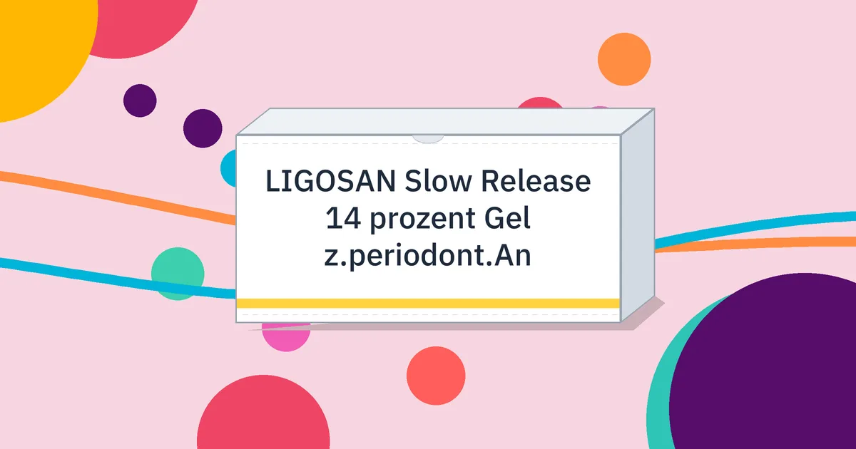 Symbolbild: Packung mit der Aufschrift LIGOSAN Slow Release 14 prozent Gel z.periodont.An (PZN 09688015) – Verfügbarkeit und Bezug in Apotheken in Frankfurt am Main
