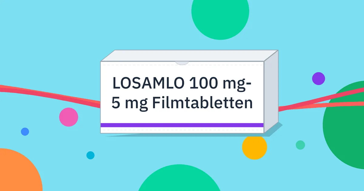 Symbolbild: Packung mit der Aufschrift LOSAMLO 100 mg-5 mg Filmtabletten (PZN 12020930) – Verfügbarkeit und Bezug in Apotheken in Frankfurt am Main