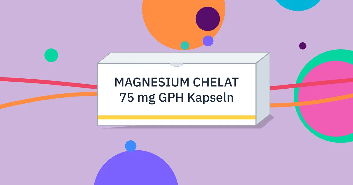 Symbolbild: Packung mit der Aufschrift MAGNESIUM CHELAT 75 mg GPH Kapseln (PZN 10081755) – Verfügbarkeit und Bezug in Apotheken in Frankfurt am Main