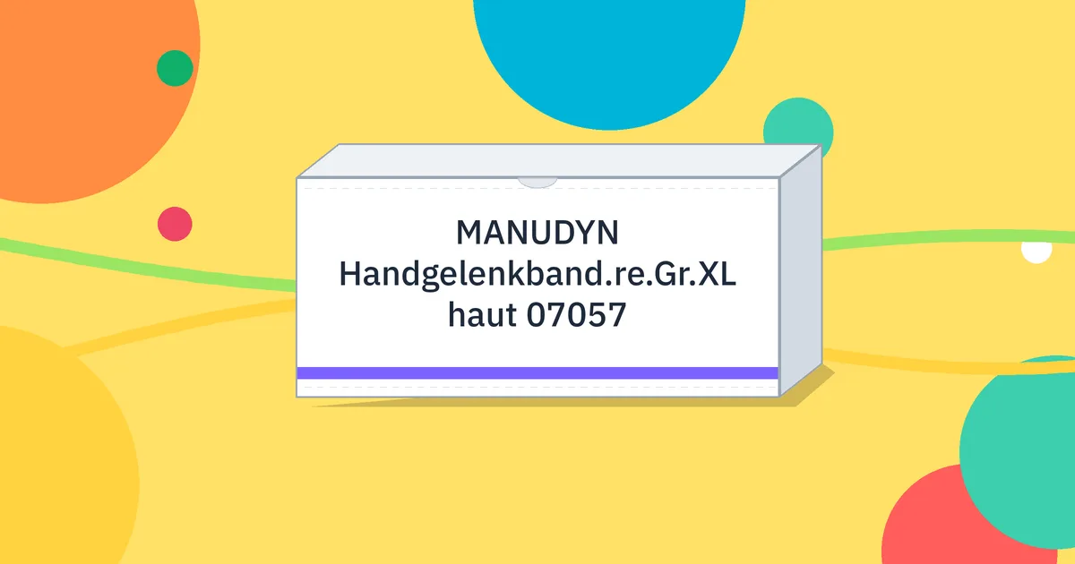 Symbolbild: Packung mit der Aufschrift MANUDYN Handgelenkband.re.Gr.XL haut 07057 (PZN 06727424) – Verfügbarkeit und Bezug in Apotheken in Frankfurt am Main