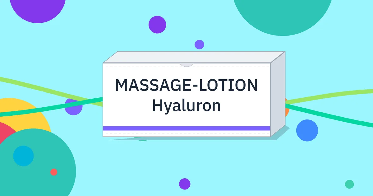 Symbolbild: Packung mit der Aufschrift MASSAGE-LOTION Hyaluron (PZN 11637611) – Verfügbarkeit und Bezug in Apotheken in Frankfurt am Main