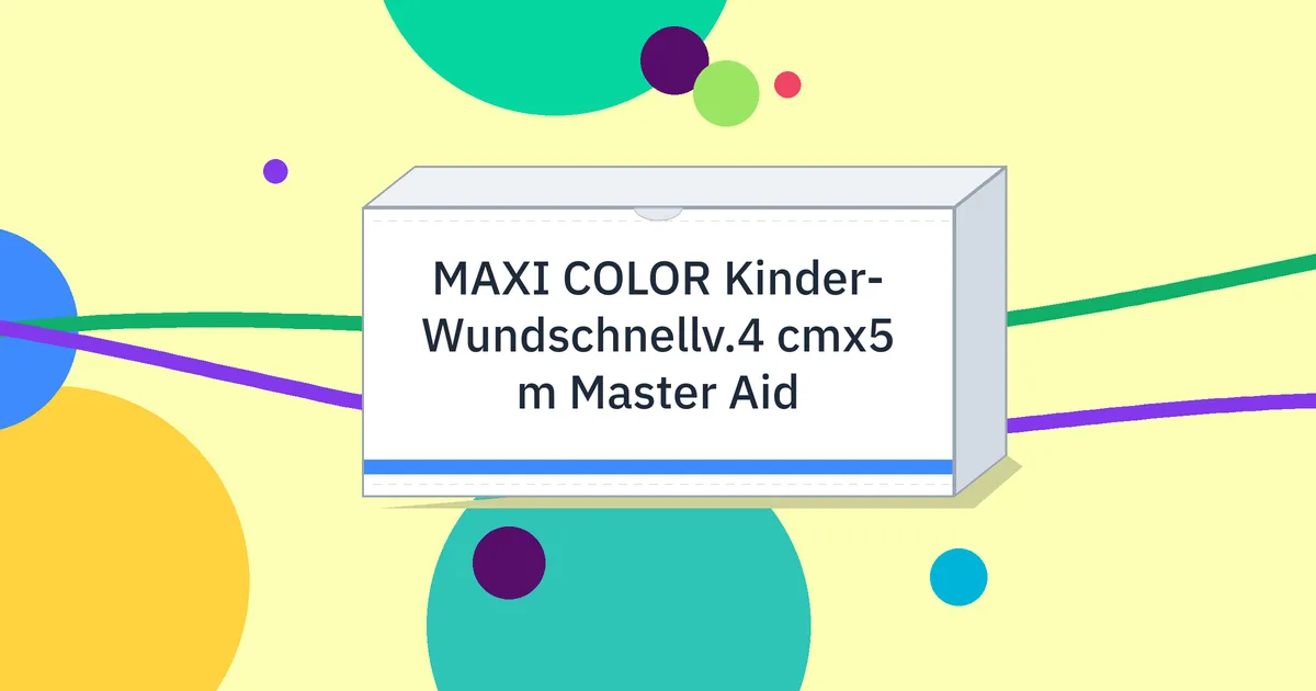 Symbolbild: Packung mit der Aufschrift MAXI COLOR Kinder-Wundschnellv.4 cmx5 m Master Aid (PZN 20128512) – Verfügbarkeit und Bezug in Apotheken in Frankfurt am Main