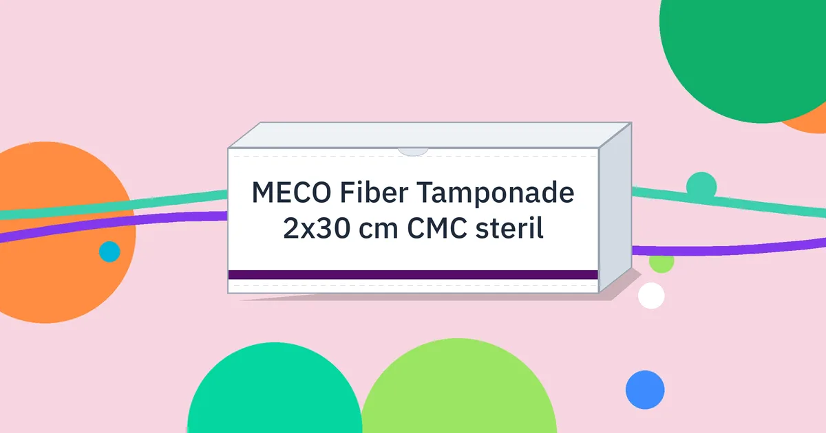 Symbolbild: Packung mit der Aufschrift MECO Fiber Tamponade 2x30 cm CMC steril (PZN 18445748) – Verfügbarkeit und Bezug in Apotheken in Frankfurt am Main