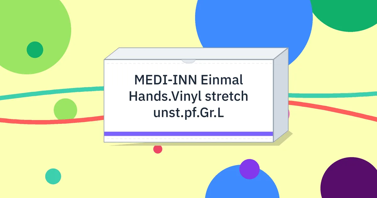 Symbolbild: Packung mit der Aufschrift MEDI-INN Einmal Hands.Vinyl stretch unst.pf.Gr.L (PZN 04931327) – Verfügbarkeit und Bezug in Apotheken in Frankfurt am Main